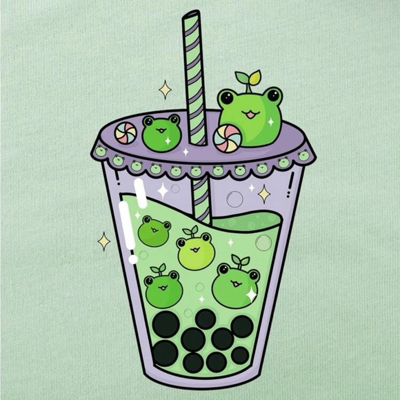 Tops | Nwt New Green Frog Boba Drink Graphic Tee Shirt Small Kawaii ...